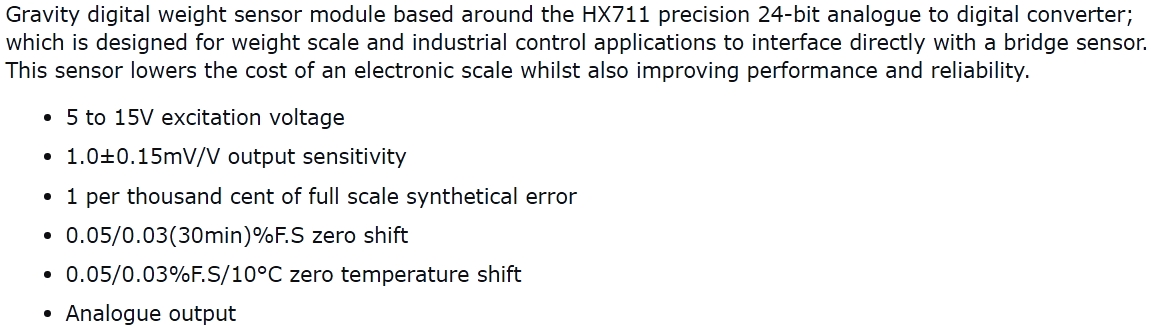 DFROBOT WEIGHT SENSOR MODULE FOR ARDUINO - SEN0160 מוצרי פיתוח לאלקטרוניקה סידרה : 44400